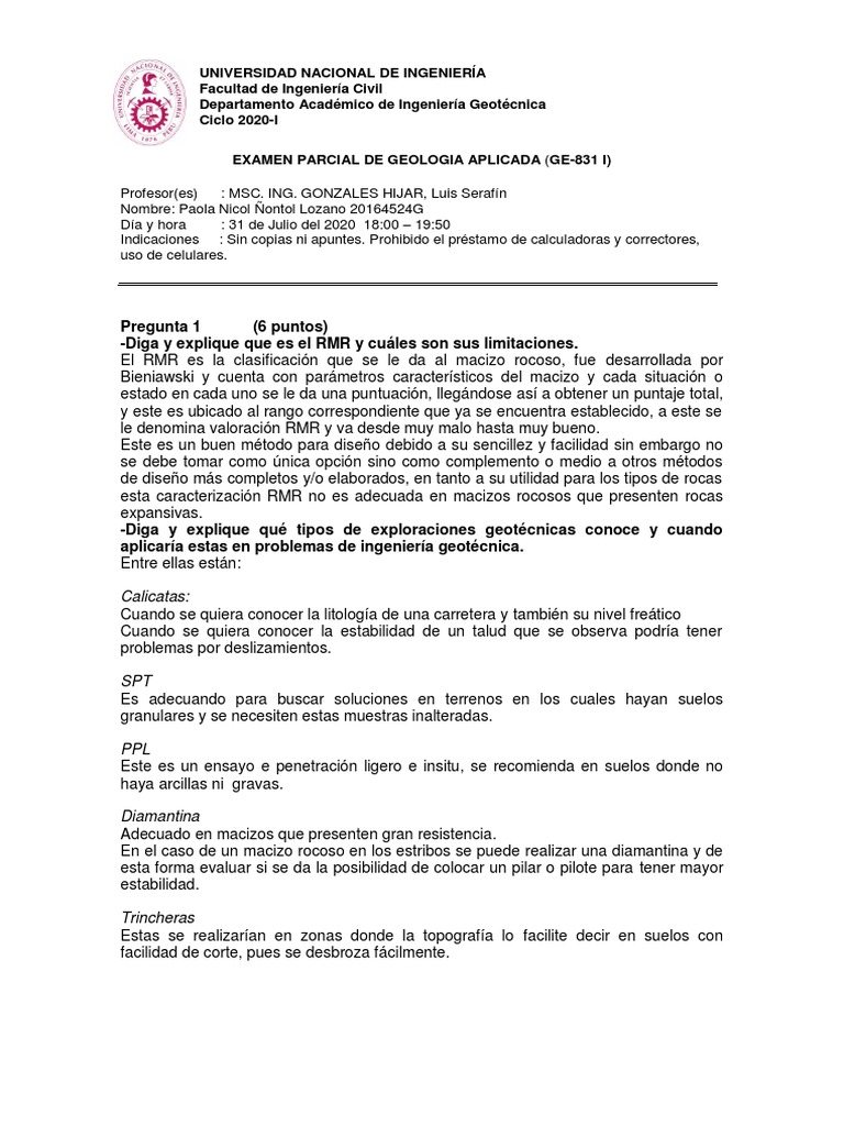 Examen Parcial Ge 831 I 2020 1 - Paola Nontol | PDF | Túnel | Fundación ... Examen Parcial Ge 831 I 2020 1 - Paola Nontol | PDF | Túnel | Fundación ...