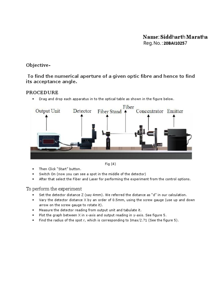 Numerical Aperture of Optical Fiber Experiment | PDF | Optical Fiber ...
