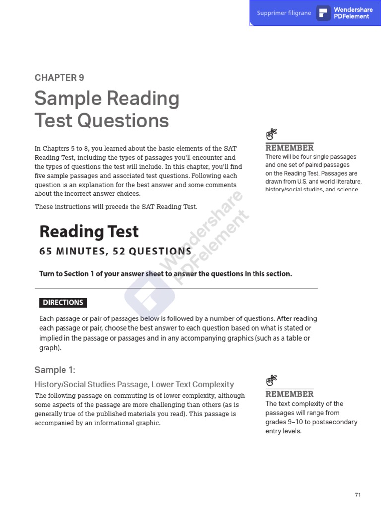 PDF Official Sat Study Guide Sample Reading Test Questions | PDF ...