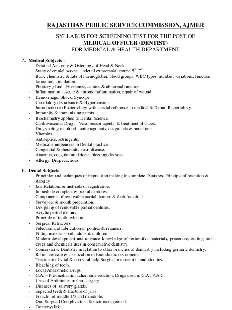 Syllabus MO Dentist 020211 | PDF | Dentistry | Pathology