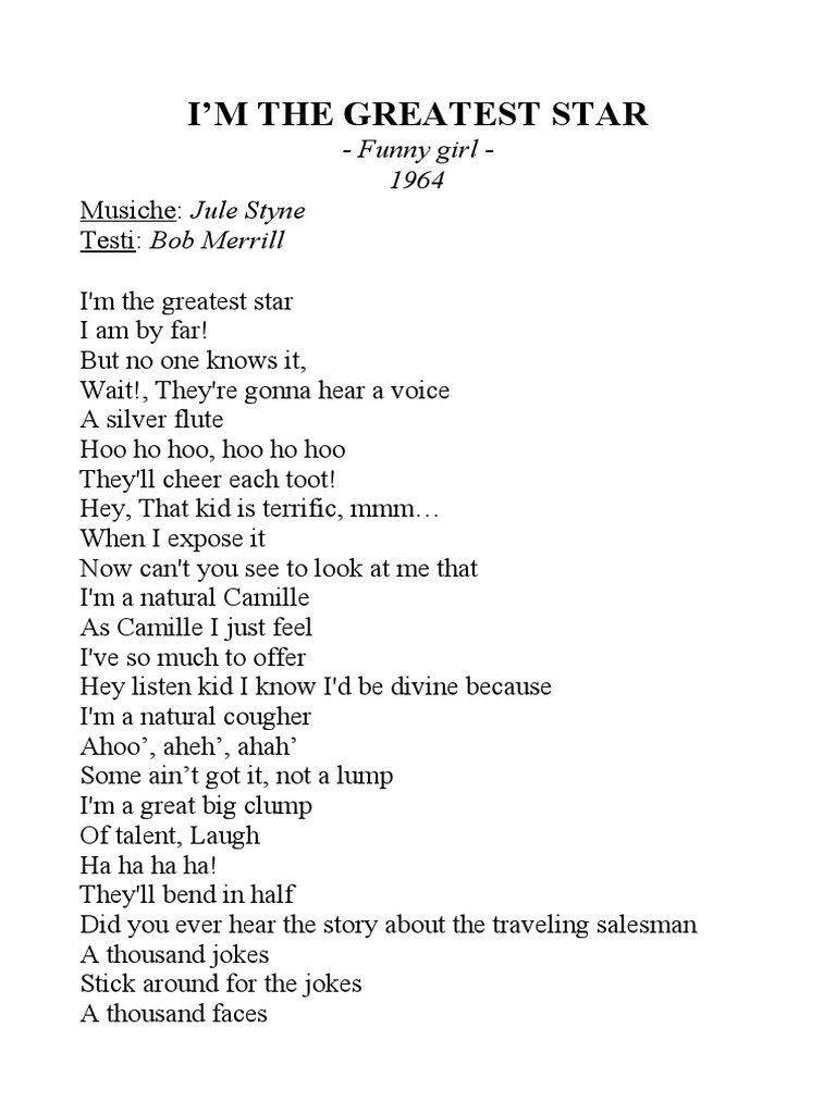 I'M The Greatest Star: Musiche: Jule Styne Testi: Bob Merrill | PDF