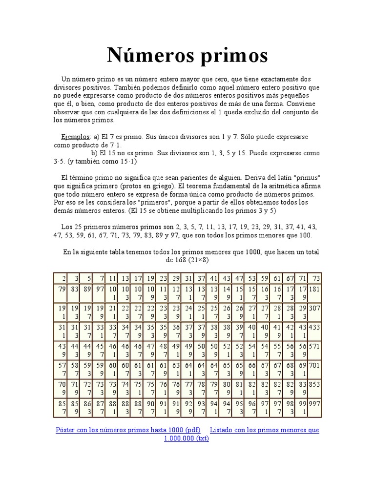 Numeros Primos | PDF | Número primo | Raíz cuadrada