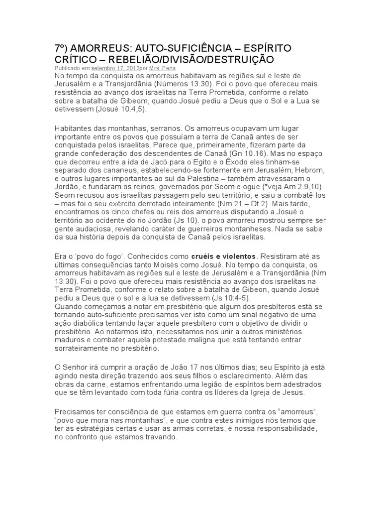 Amorreus: Rebeldia e Auto-suficiência | PDF | Josué | Diabo