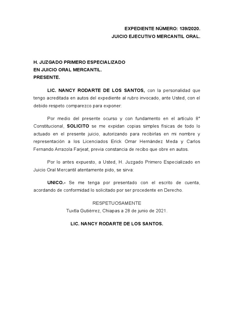 Solicitar Copias Simples Mercantil | PDF