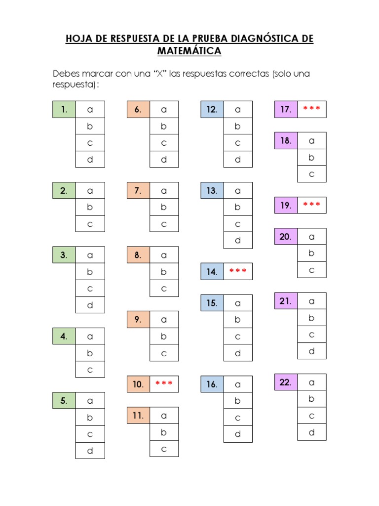 Respuestas Prueba Diagnóstica Matemática | PDF