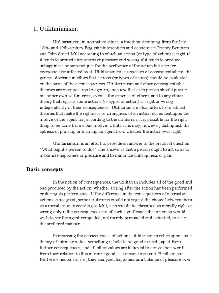 Utilitarianism:: Basic Concepts | PDF | Utilitarianism | Hedonism