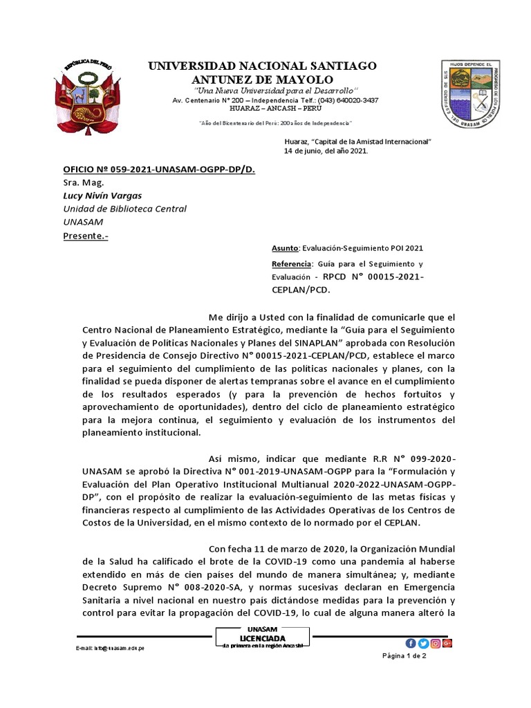 Oficio #059-2021 POI Seguimiento 2021 BC | PDF | Planificación | Médico de atención primaria