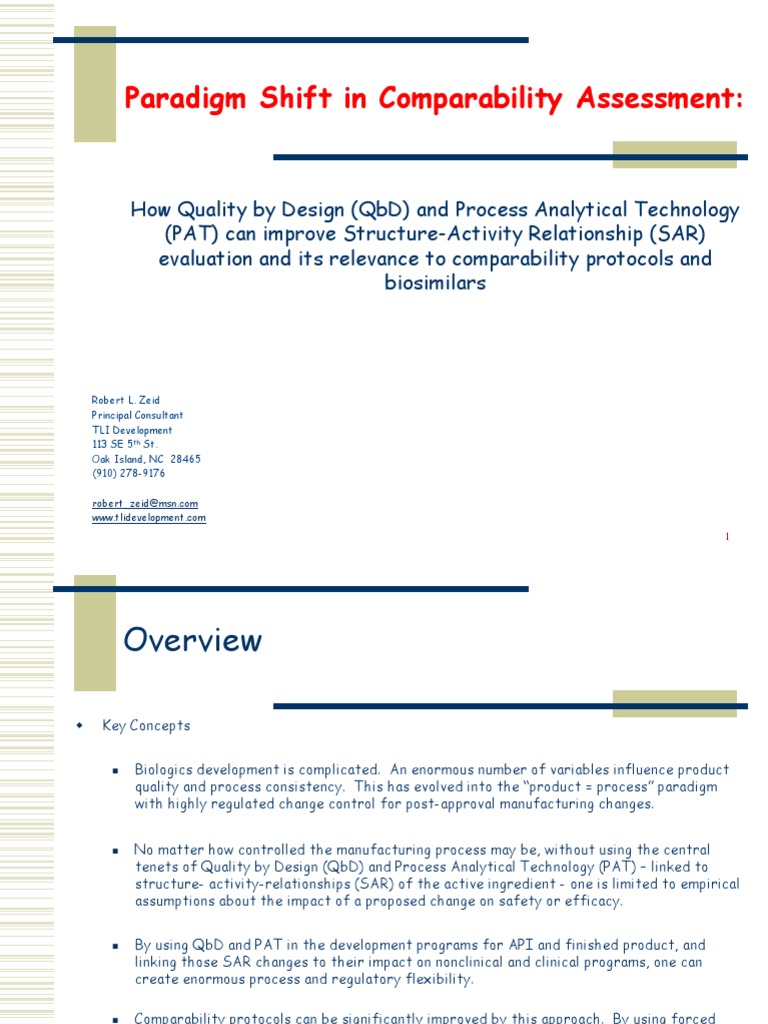 Paradigm Shift in Comparability Assessment - QBD and PAT Can Improve ...