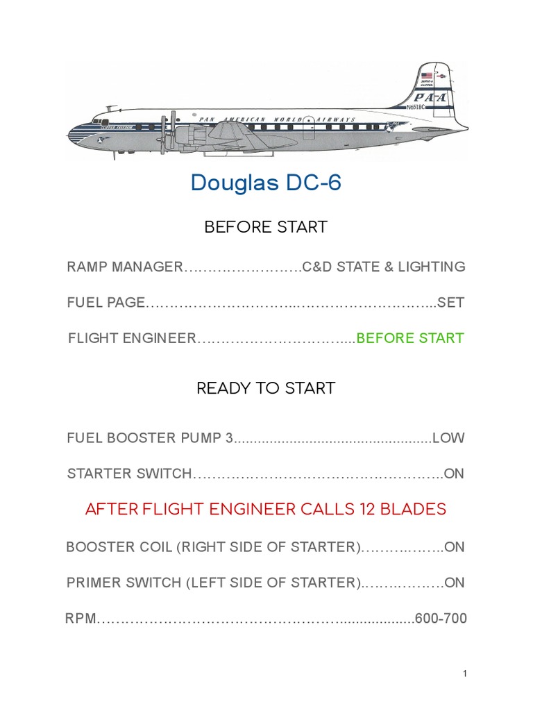 Douglas DC-6: Before Start | PDF | Throttle | Rotating Machines