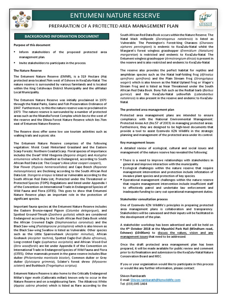 Entumeni Nature Reserve Management Plan | PDF | Cites | Protected Area