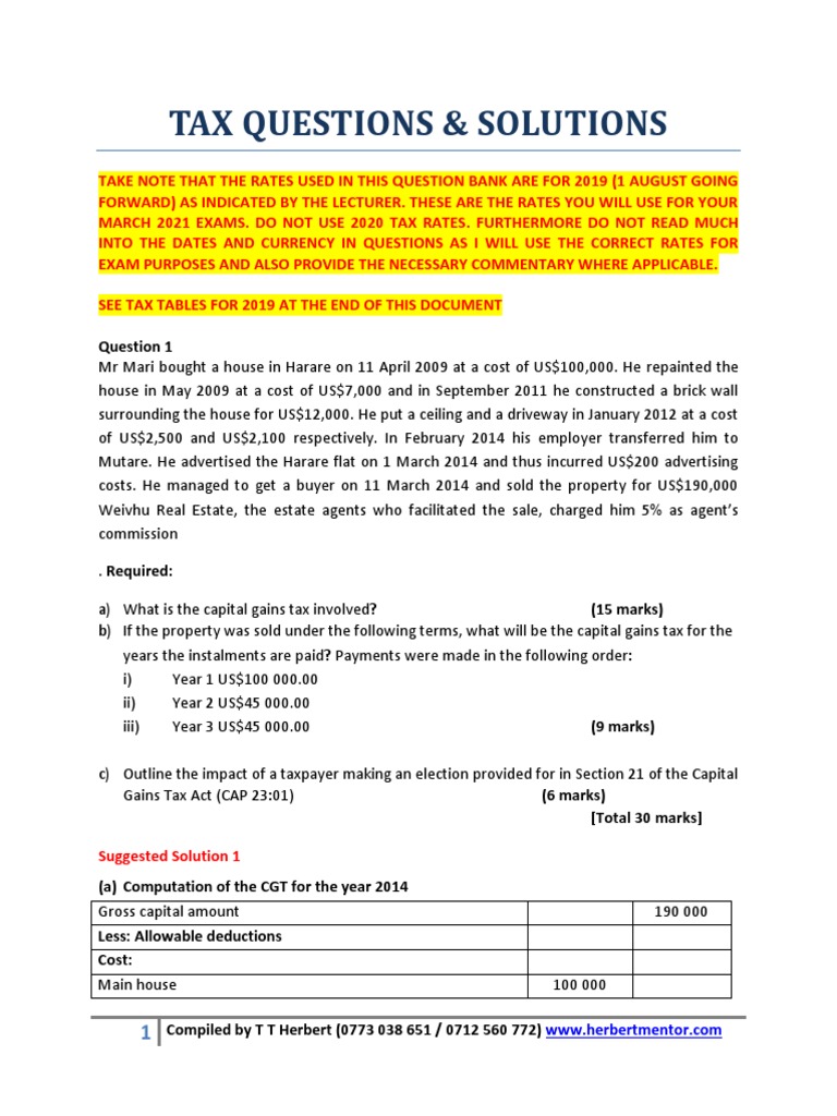 Tax Questions & Solutions | Download Free PDF | Expense | Taxes