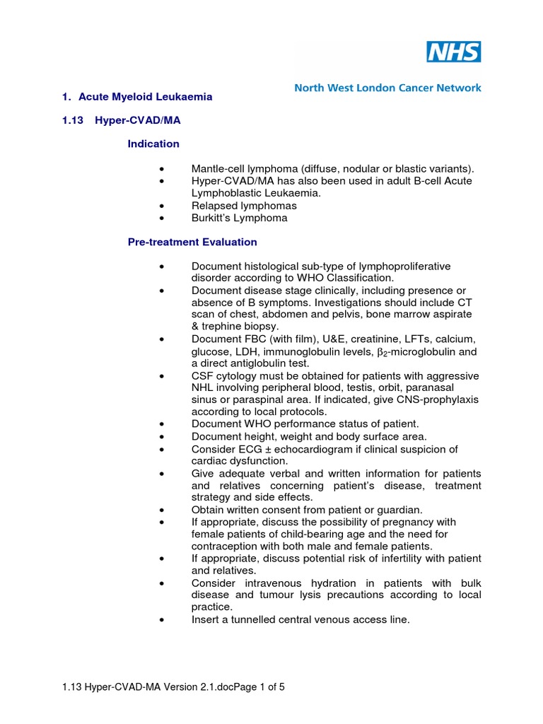 Hyper-CVAD/MA Protocol Overview | PDF | Lymphoma | Leukemia