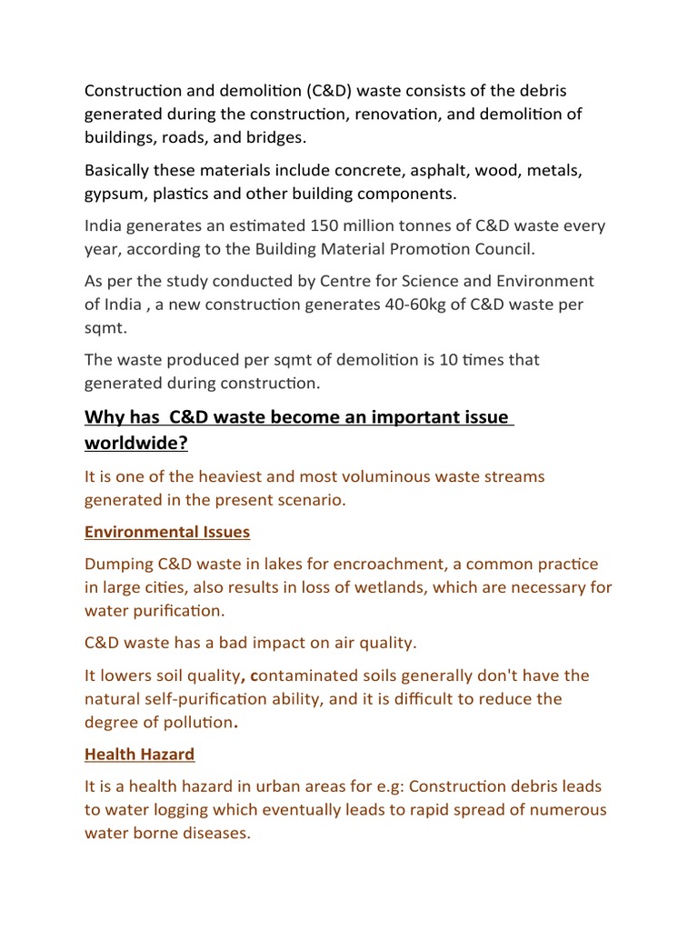 Construction and Demolition Waste | PDF | Demolition | Recycling