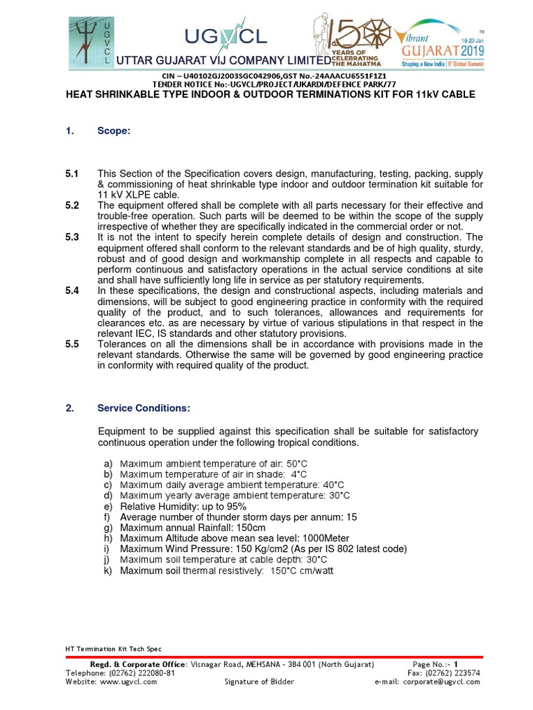HT Termination Kit Techical Specification | PDF | Electrical Connector ...