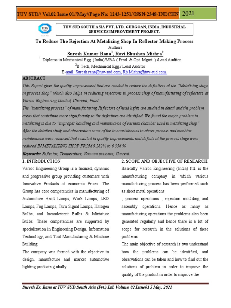 Reduce Rejection in Metalizing Process | PDF | Incandescent Light Bulb | Vacuum