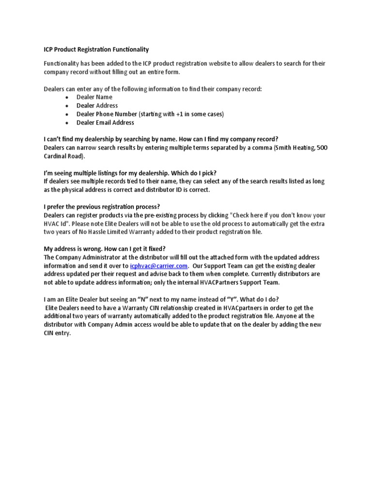 ICP Product Registration Functionality | PDF