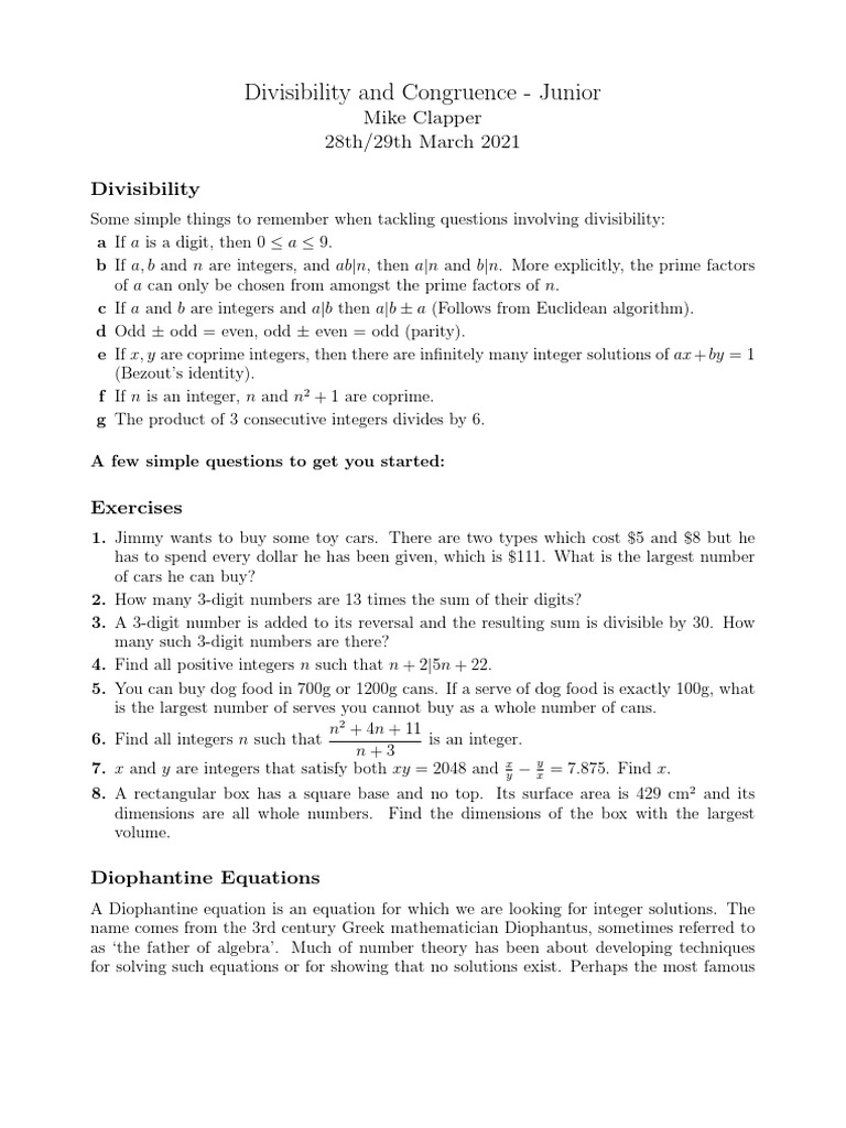 Divisibility and Congruence | PDF | Numbers | Equations