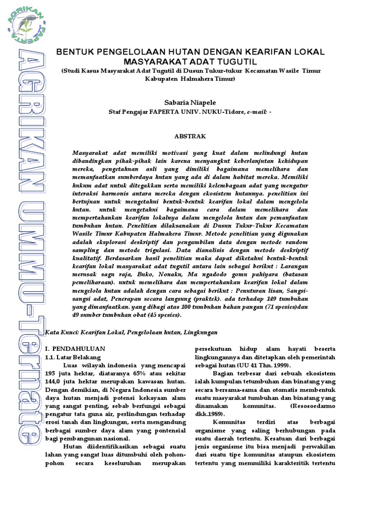 Bentuk Pengelolaan Hutan Dengan Kearifan Lokal Masyarakat Adat Tugutil ...