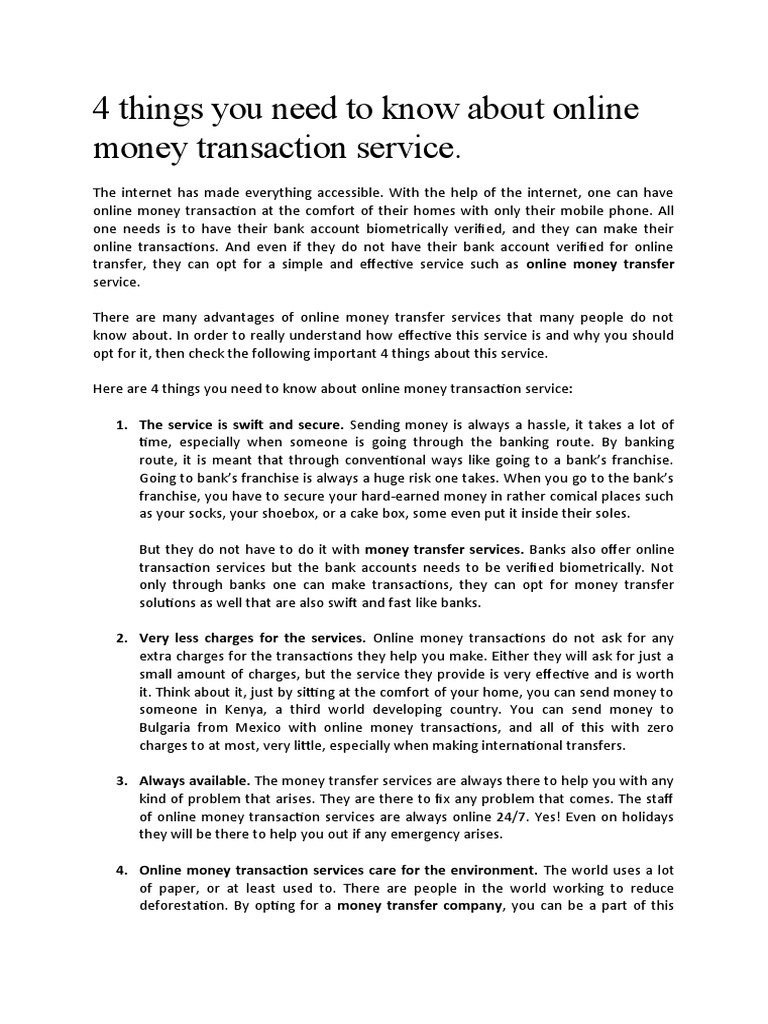 4 Key Benefits of Online Money Transfers | PDF | Wire Transfer | Money