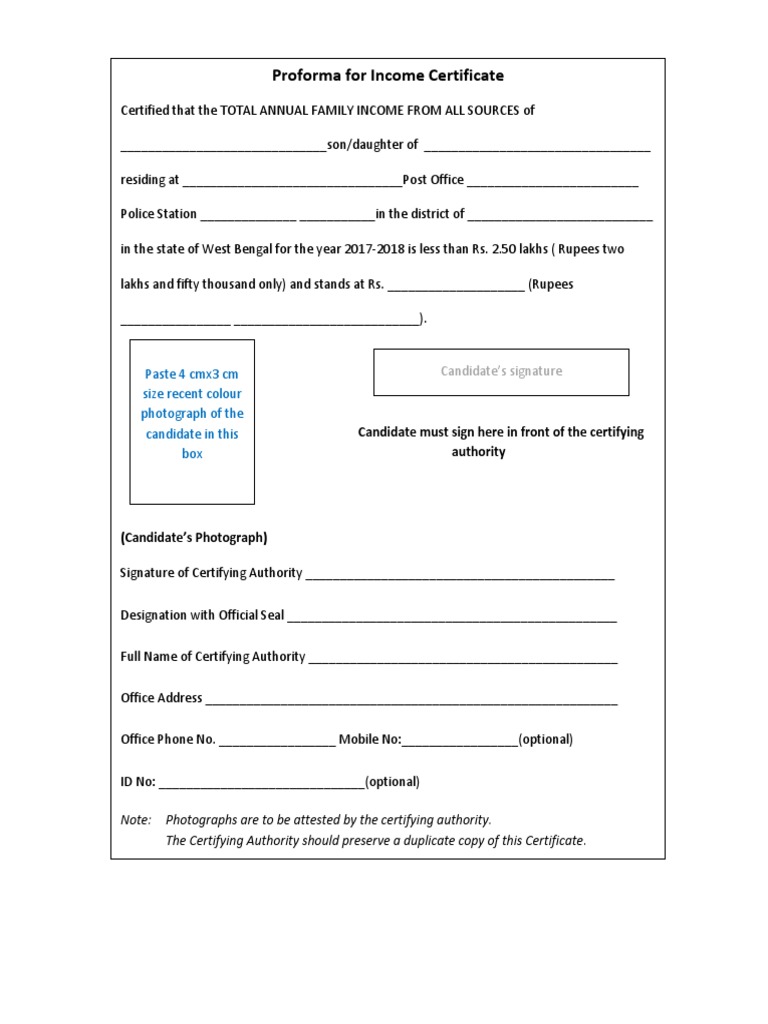Proforma For Income Certificate | PDF