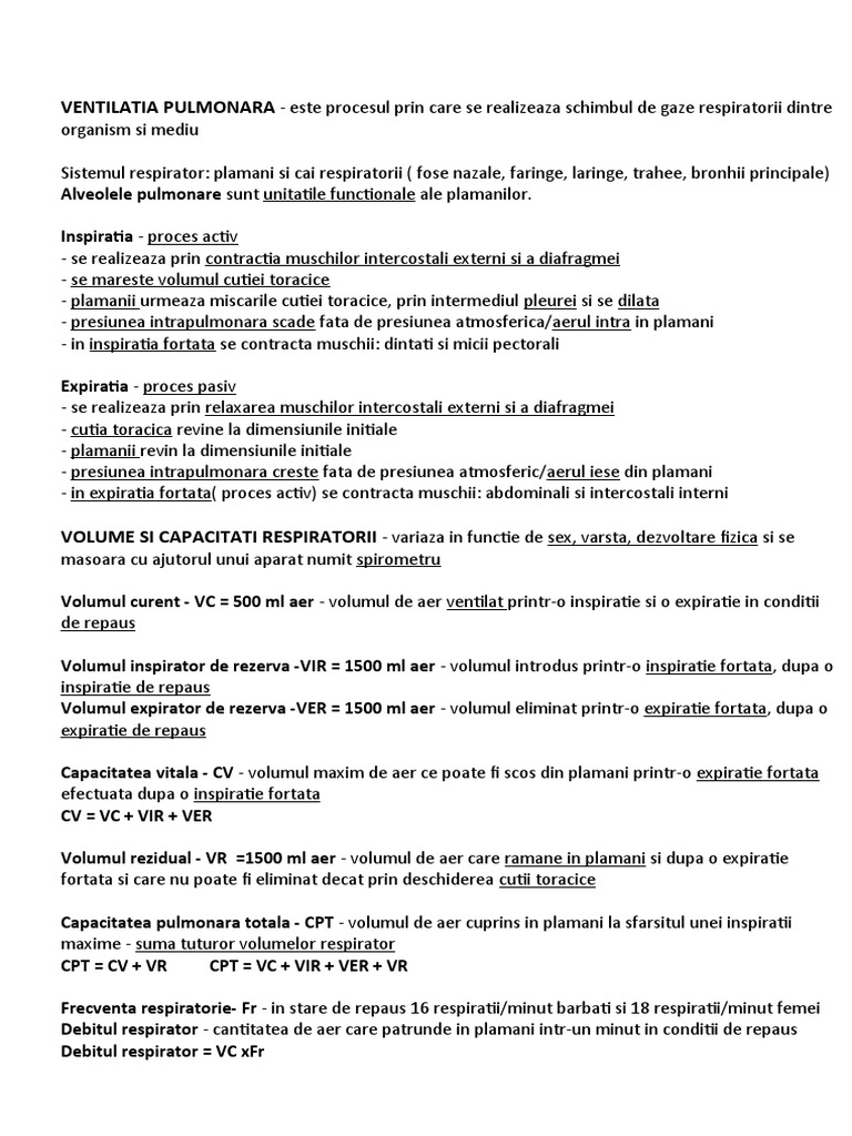 Sistemul Respirator - Ventilatia Pulmonara - Volume Si Capacitati Respiratorii | PDF
