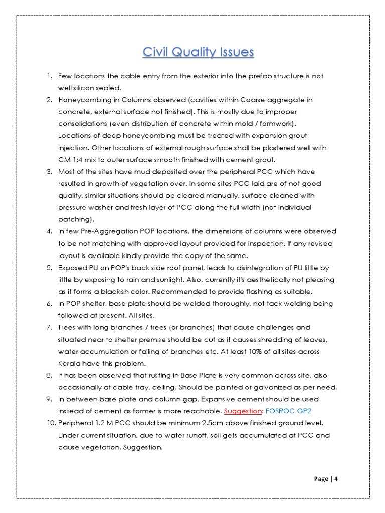 Civil Quality Issues: Suggestion | Download Free PDF | Concrete ...