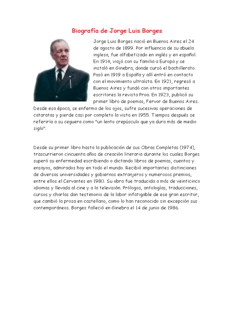 Biografía de Jorge Luis Borges | PDF