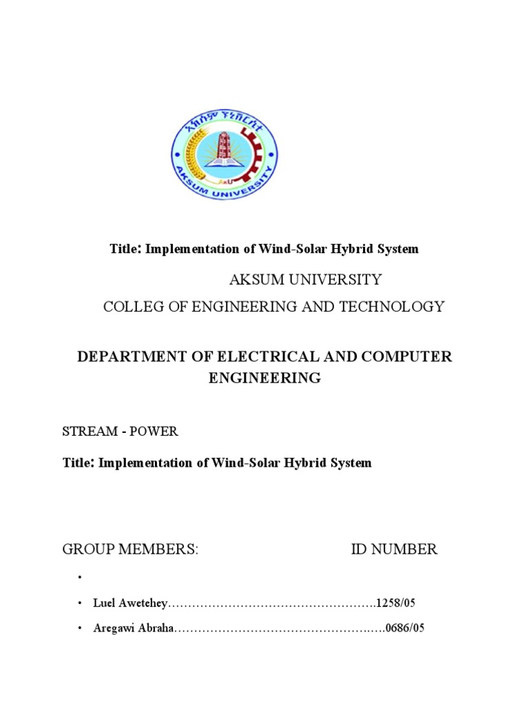 Aksum University Colleg of Engineering and Technology | PDF | Solar ...