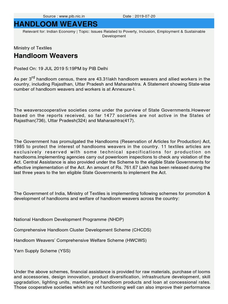 Handloom Scheme | PDF | Economies | Business