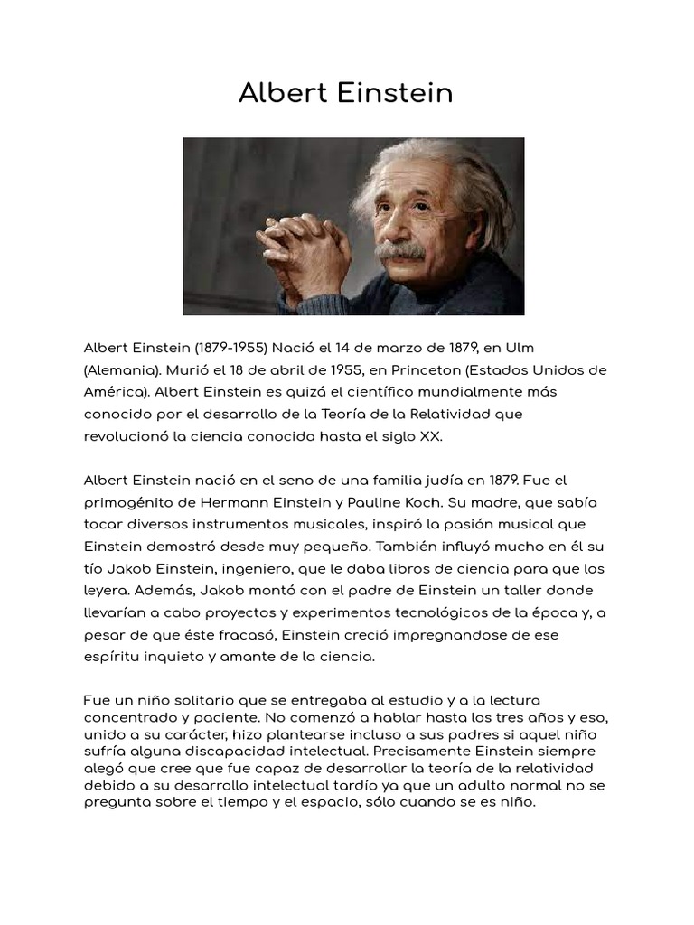Biografía de Albert Einstein | PDF | Albert Einstein | Ciencias fisicas