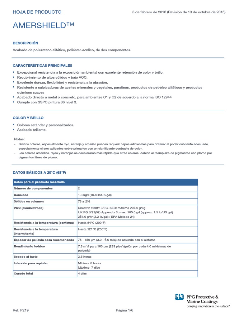 Amershield™: Hoja de Producto | PDF | Epoxy | Humedad relativa