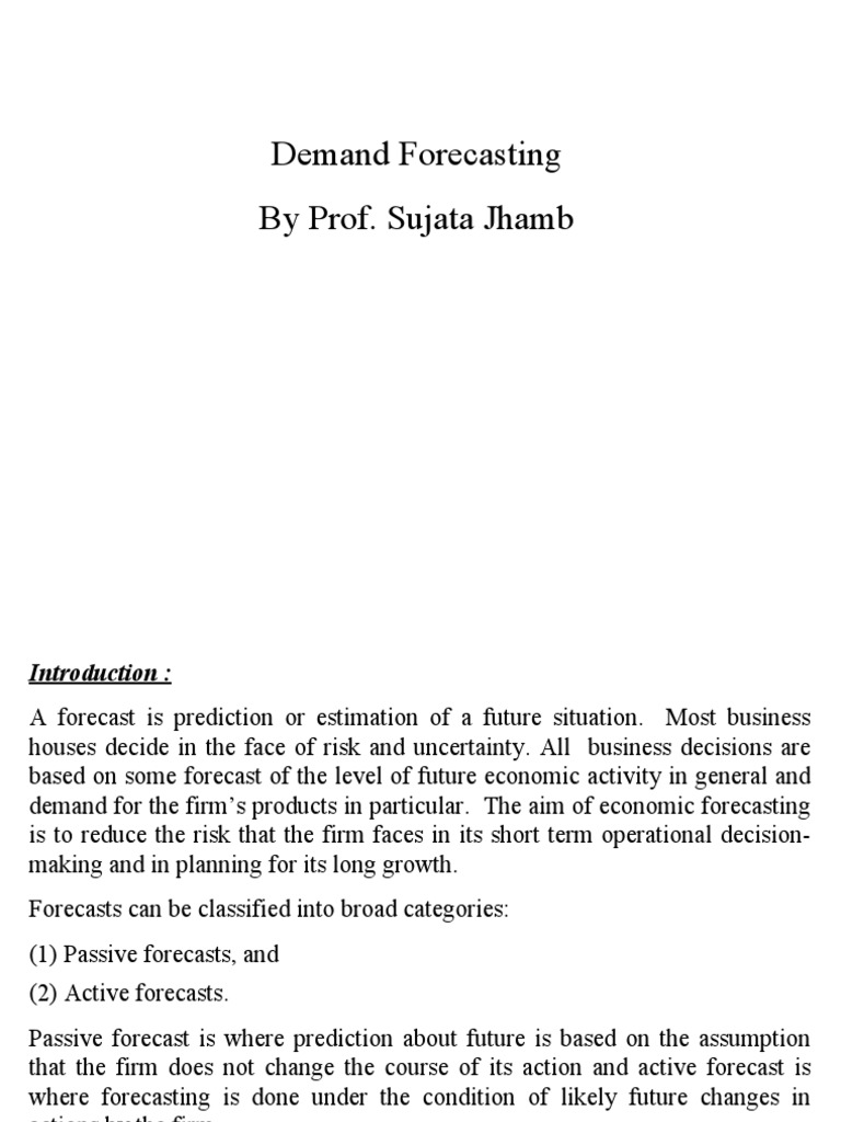 Demand Forecasting By Prof Sujata Jhamb Pdf Forecasting Regression Analysis