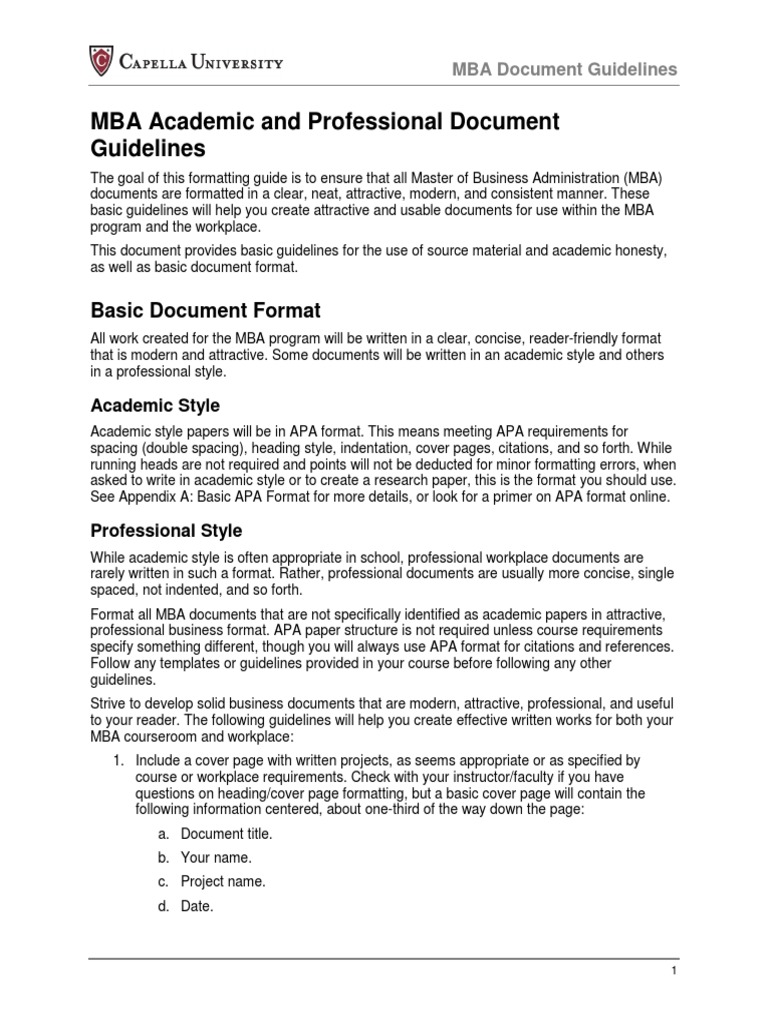 MBA Academic Professional Document Guidelines | PDF | Apa Style | Citation