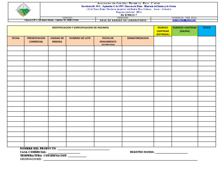 Formato Kardex Manual Lab 2016 | PDF | Naturaleza