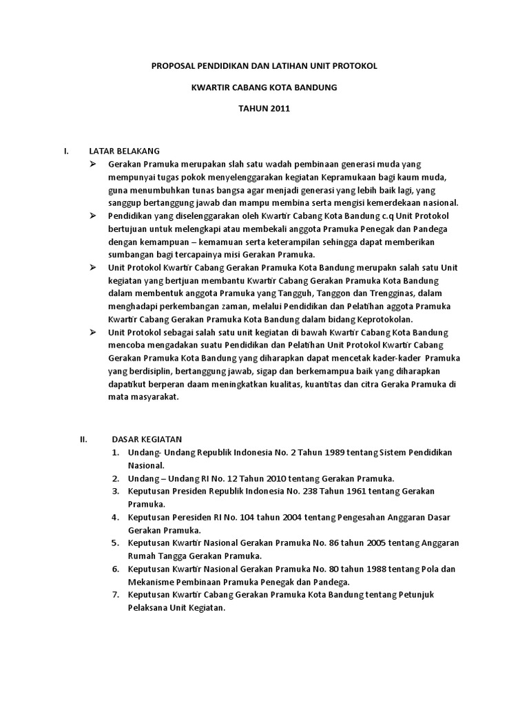 Proposal Pendidikan Dan Latihan Unit Protokol | PDF