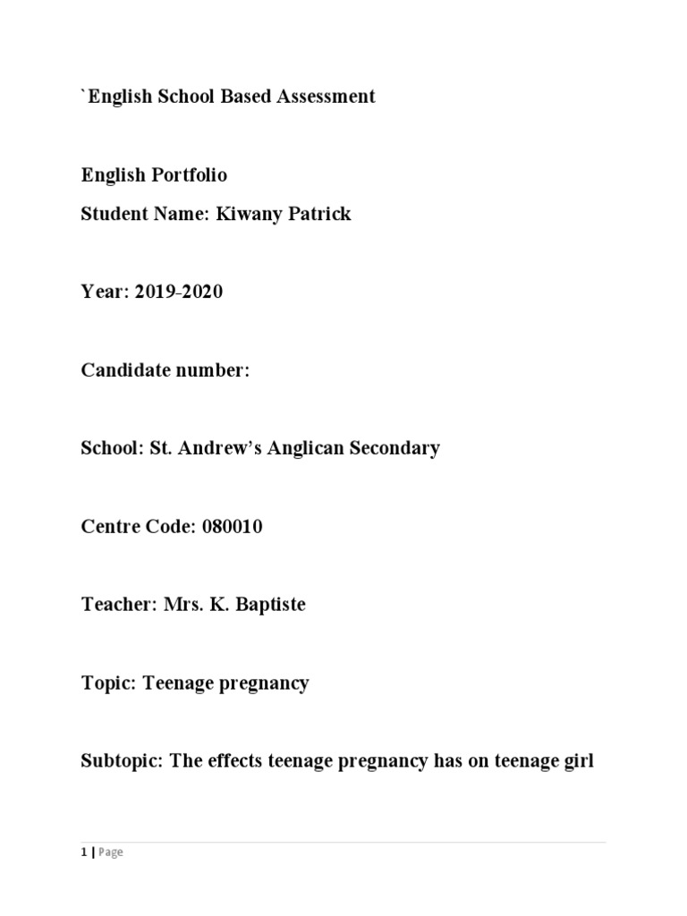 English A Sba | PDF | Teenage Pregnancy | Postpartum Depression