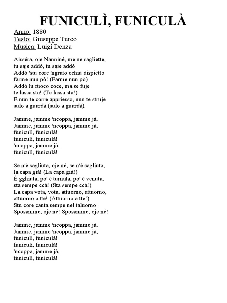 Funiculì Funicula' + Mambo Italiano | PDF