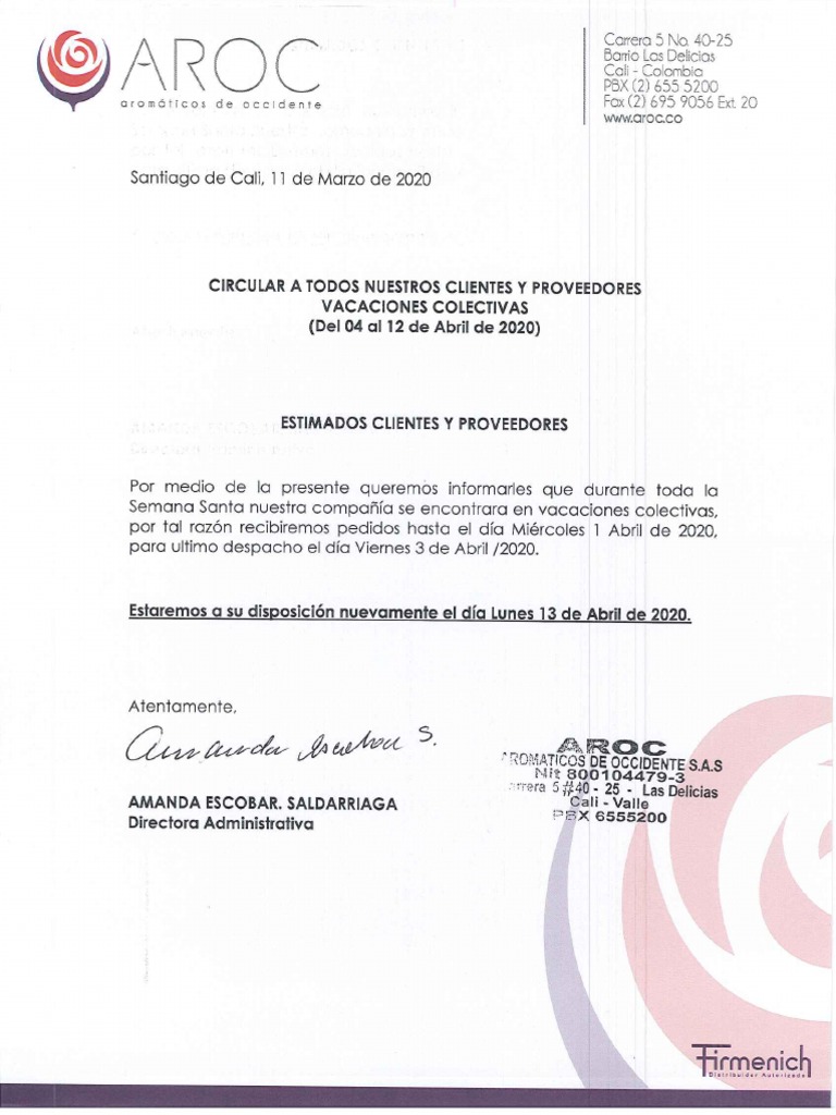 Circular Vacaciones Colectivas Semana Santa | PDF