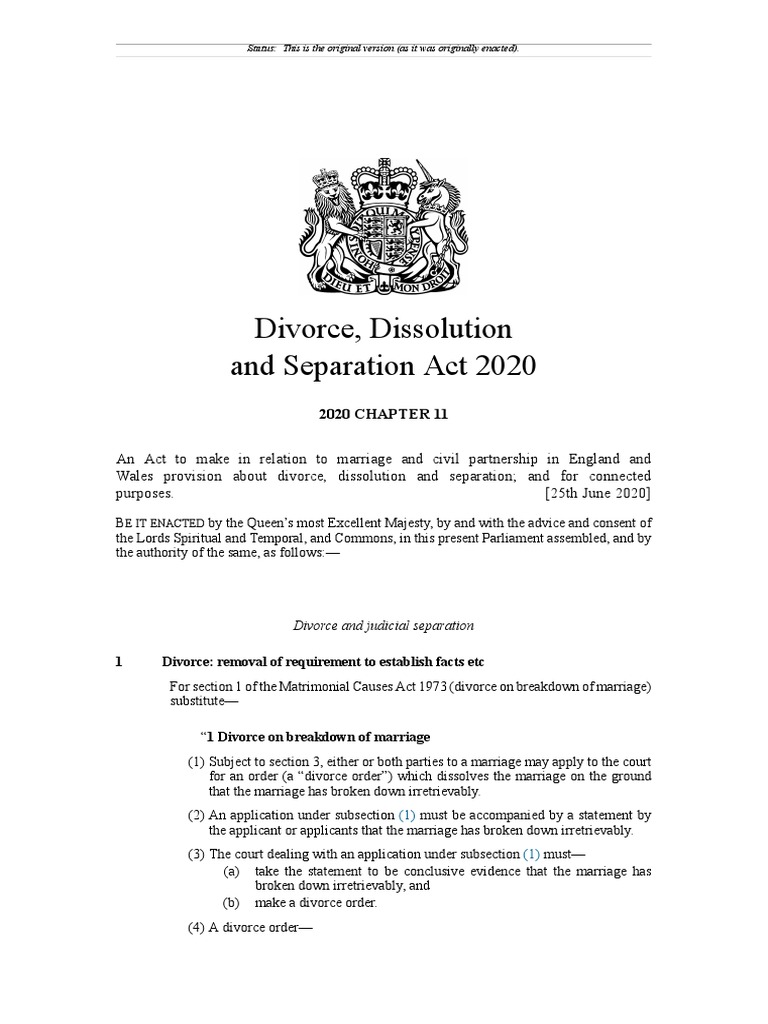 Divorce, Dissolution and Separation Act 2020 | PDF | Annulment | Divorce