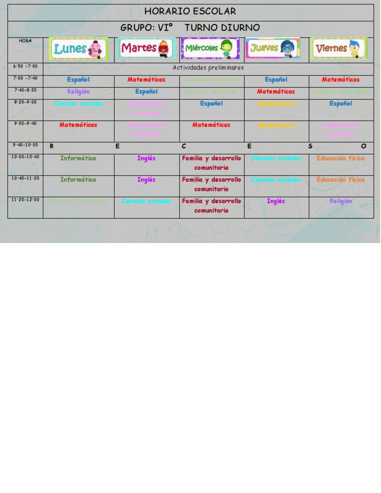 Horario Escolar | PDF | Ciencias sociales | Salud y bienestar