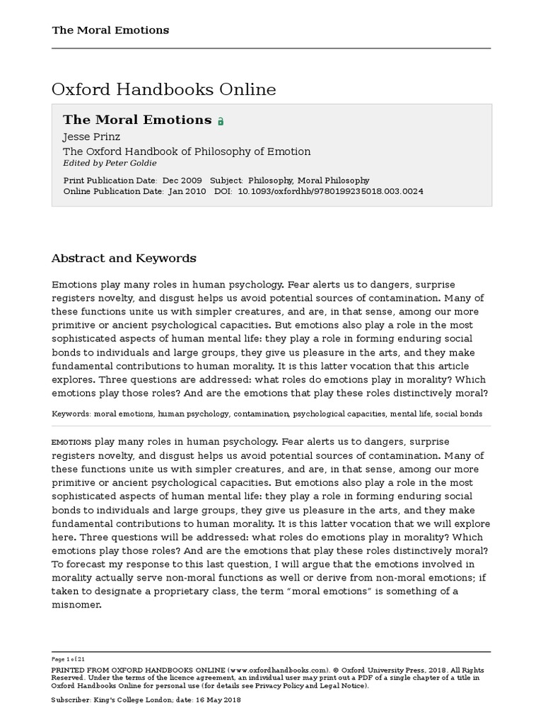 Jesse Prinz - Moral Emotions | PDF | Disgust | Empathy