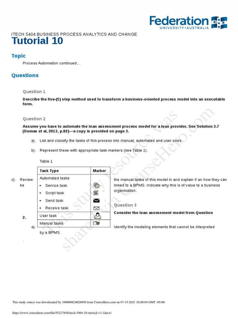 Itech 5404 10 Tutorial v1 1 | PDF | Business Process Management ...