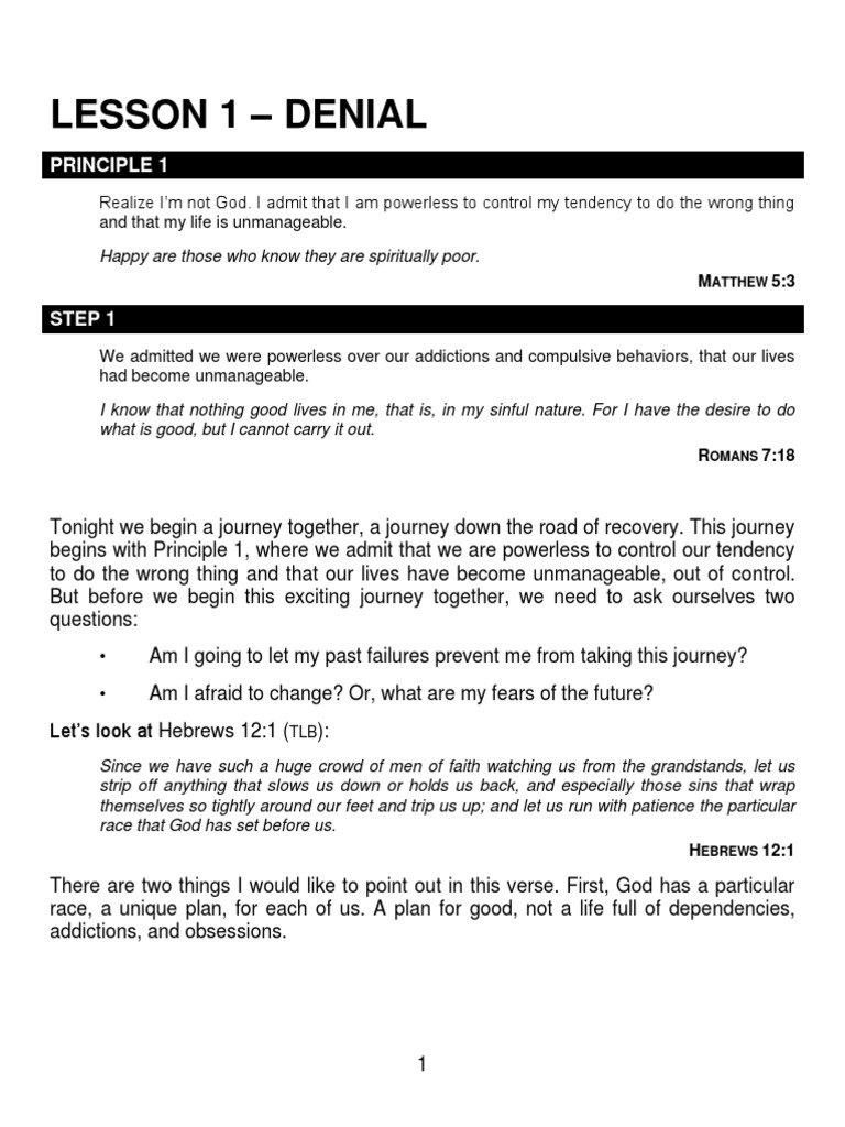 Lesson 1 - Denial: Principle 1 | PDF | Forgiveness | Adam And Eve