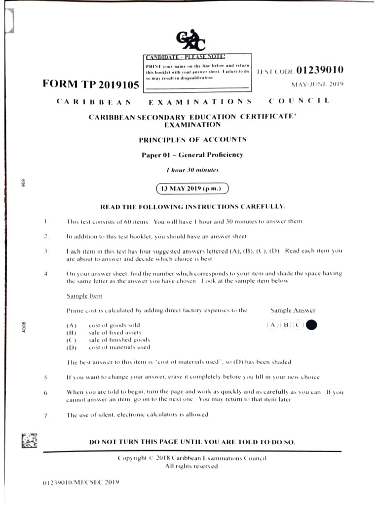 CSEC POA P1 Jun - 2019 (With Answers) | PDF
