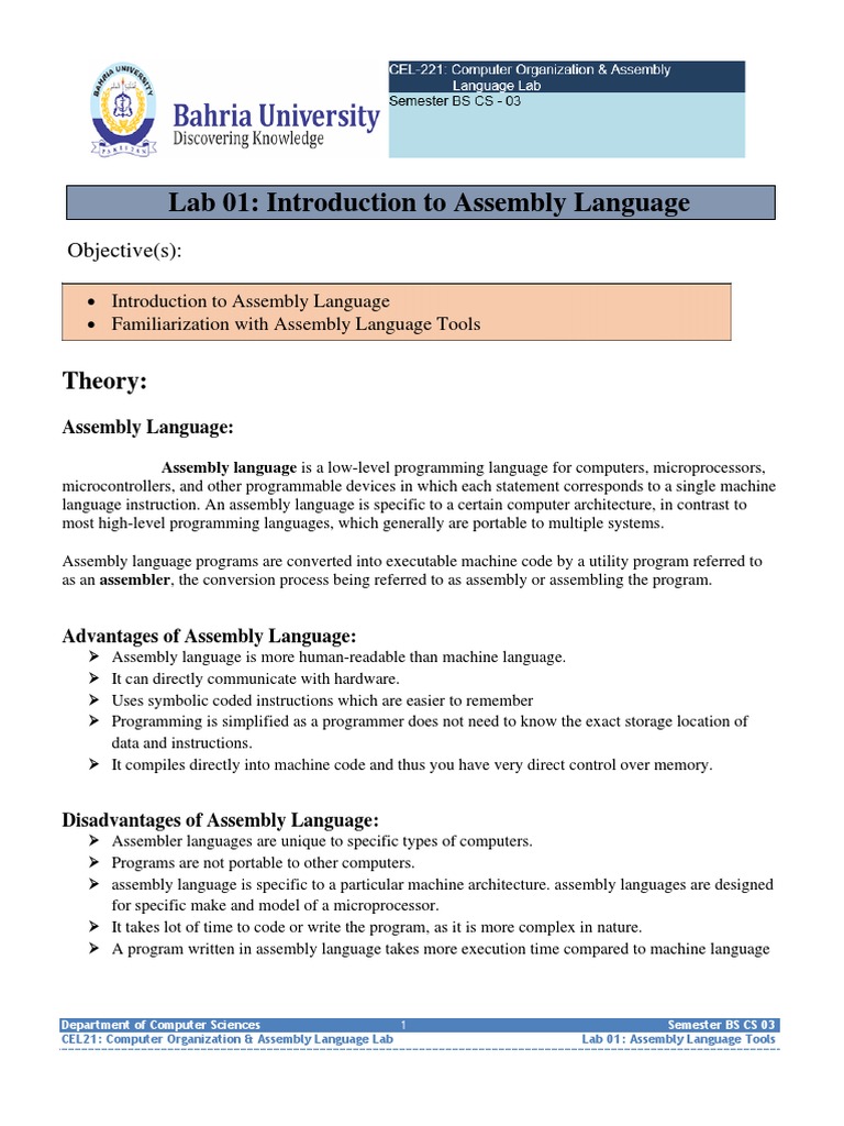 Coal Lab 1 | PDF | Assembly Language | Computer Programming