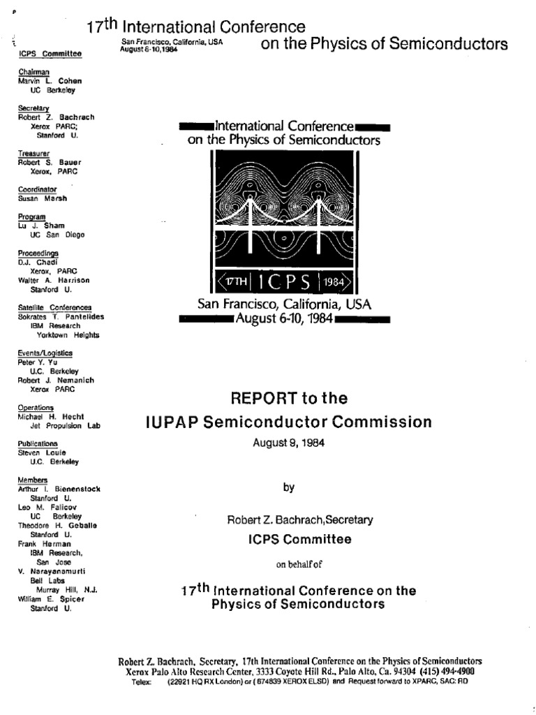 17th ICPS Report To The IUPAP Semiconductor Commision 1984 - 0810 | PDF | Ion Implantation ...