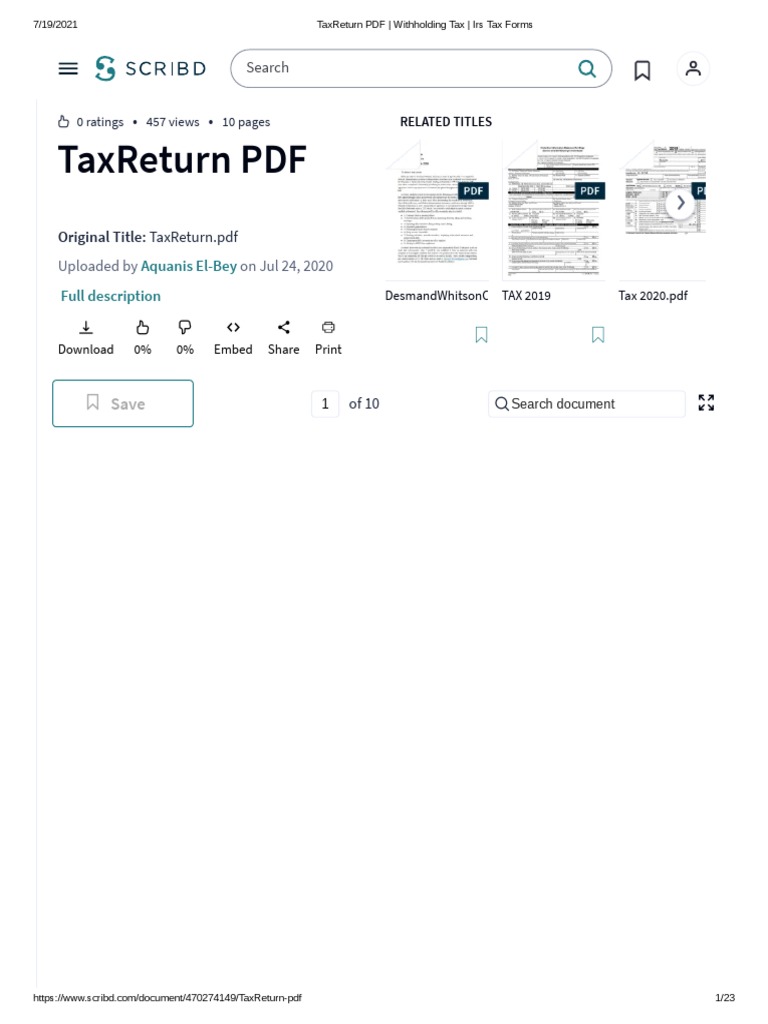 TaxReturn PDF - Withholding Tax - Irs Tax Forms | PDF | Irs Tax Forms | Income Tax In The United ...