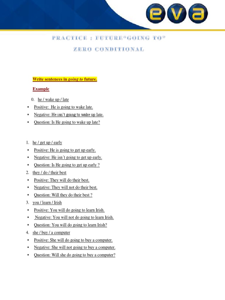 Write Sentences in Going To Future. Example | PDF