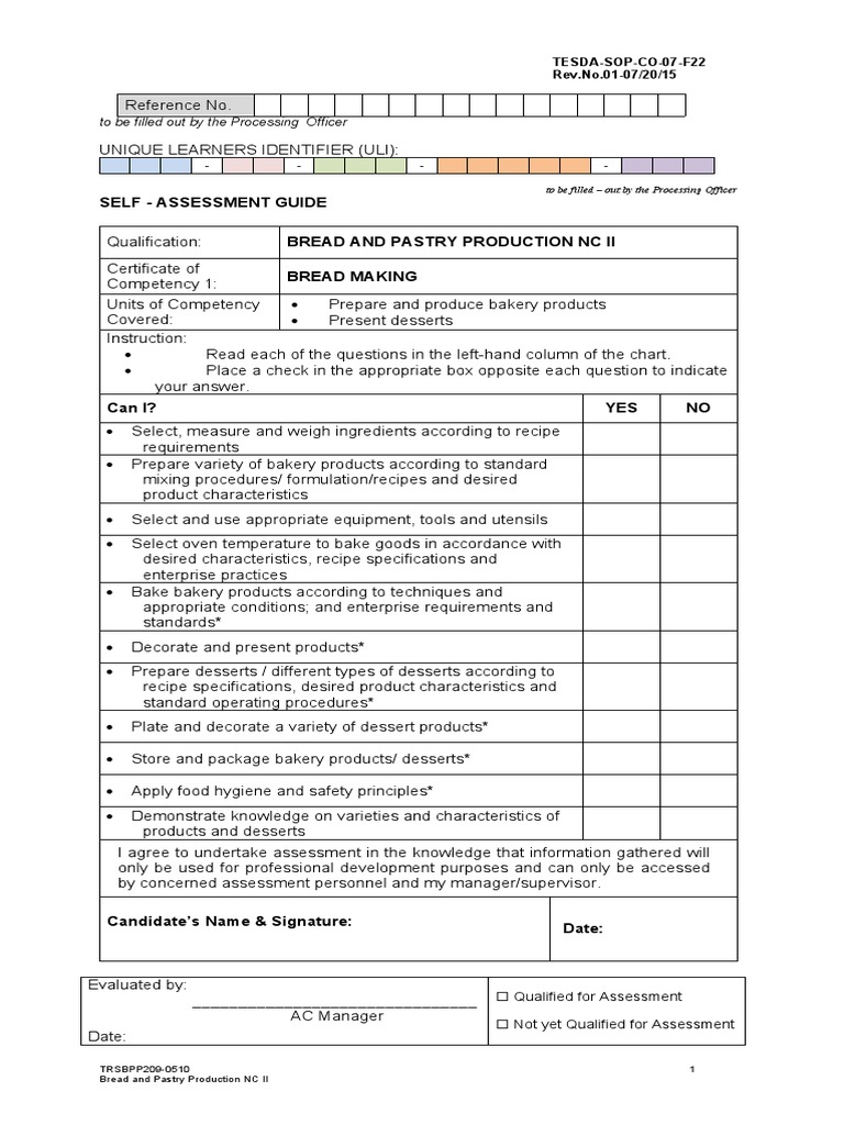 Self - Assessment Guide Bread and Pastry Production NC Ii Bread Making ...