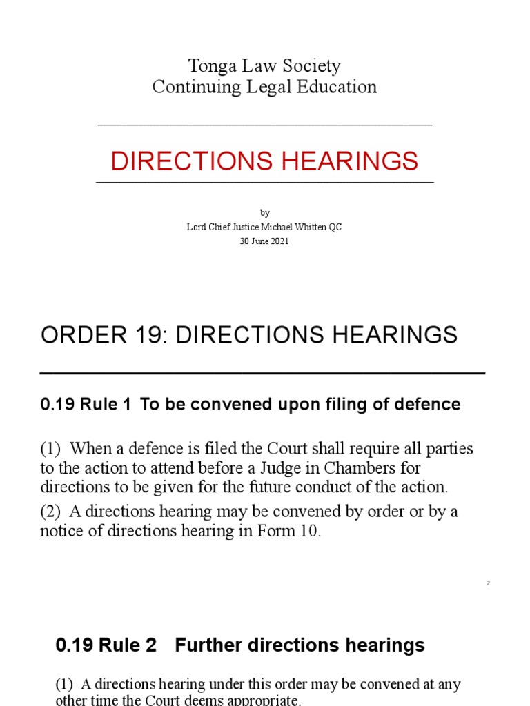 Providing Guidance on Directions Hearings: Considerations and Best ...